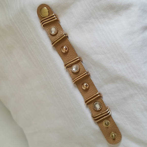 guang tong | Jewelry | Guang Tong Tan Leather Rhinestone Gold Bead ...